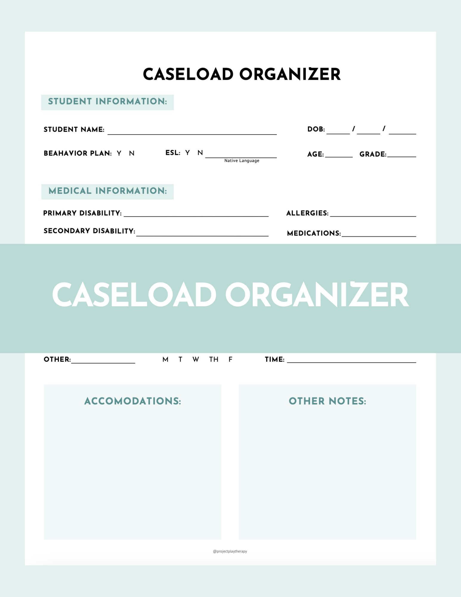 Caseload Organizer - Project Play Therapy